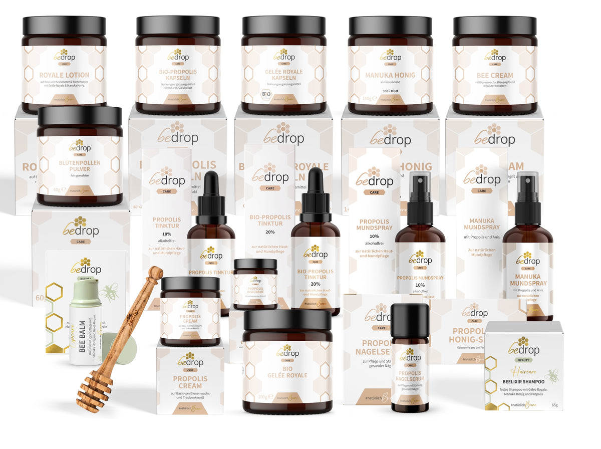 bedrop Gesamtset – Propolis, Gelée Royale, Manuka & Bee-Cream | bedrop.de